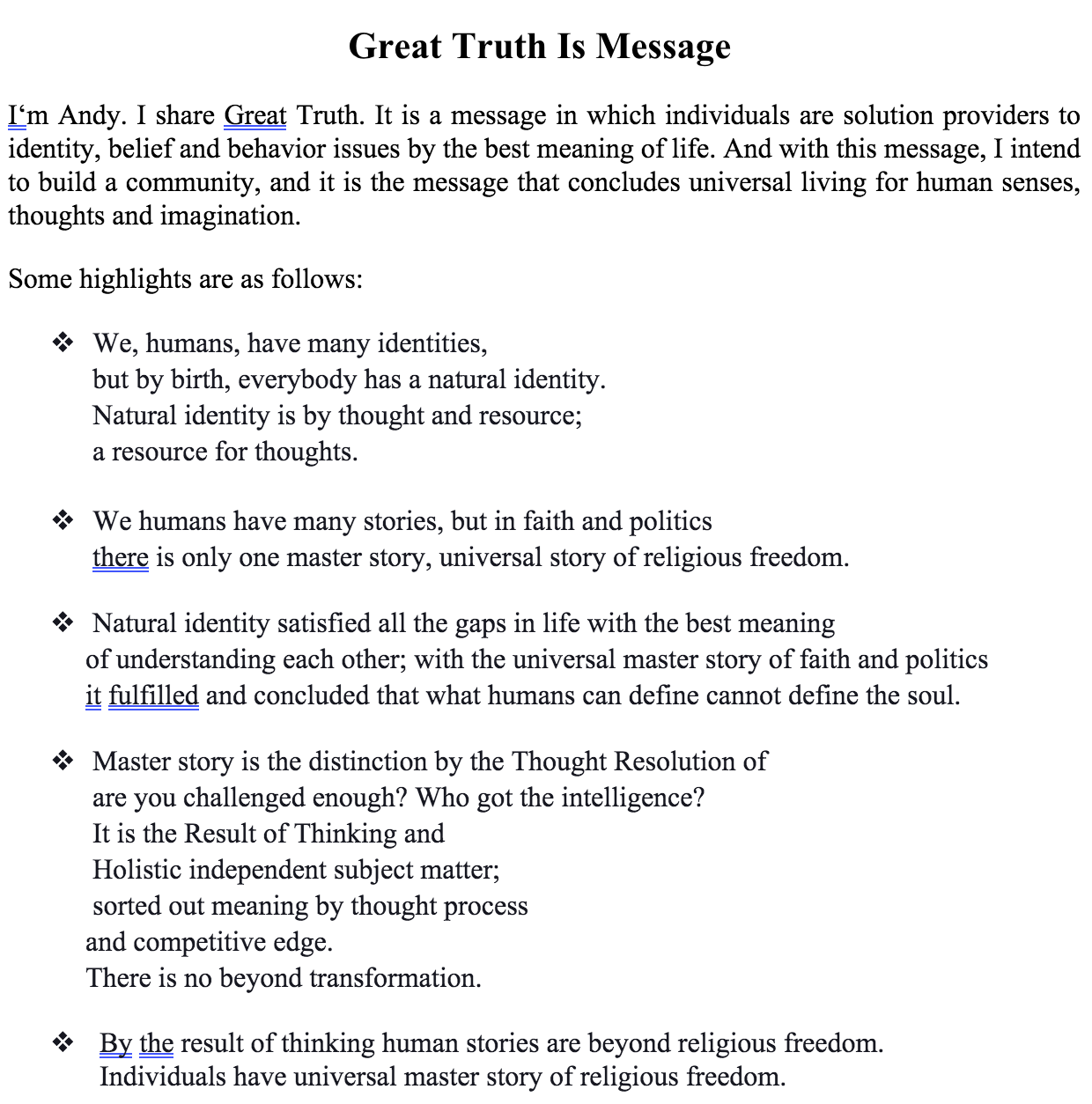 Great Truth Is Message - Great Truth